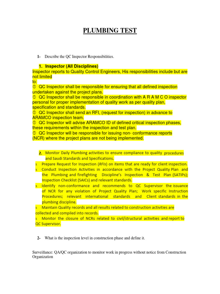Plumbing Test Umaish. | Download Free PDF | Quality Assurance ...