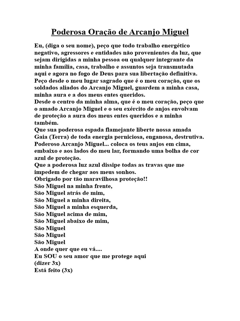 Oração Poderosa a São Miguel Arcanjo | PDF