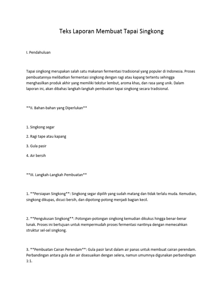 Cara Membuat Tapai Singkong Tradisional | PDF