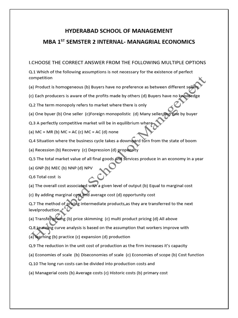 Economics For Managers QP | PDF | Economies | Business