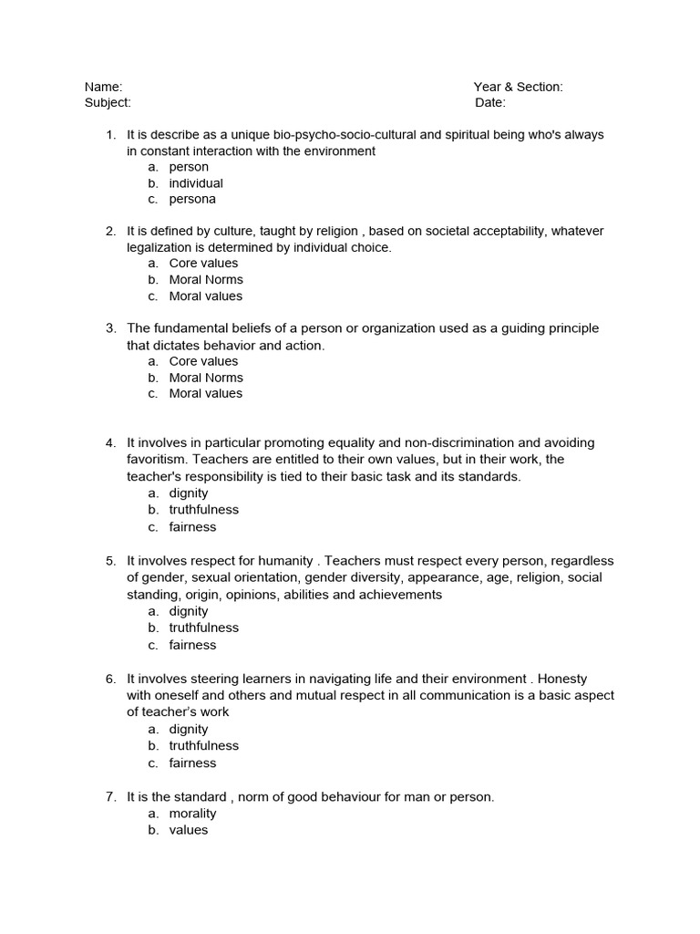 TFN Module-8 - Practice Test | PDF | Love | Morality