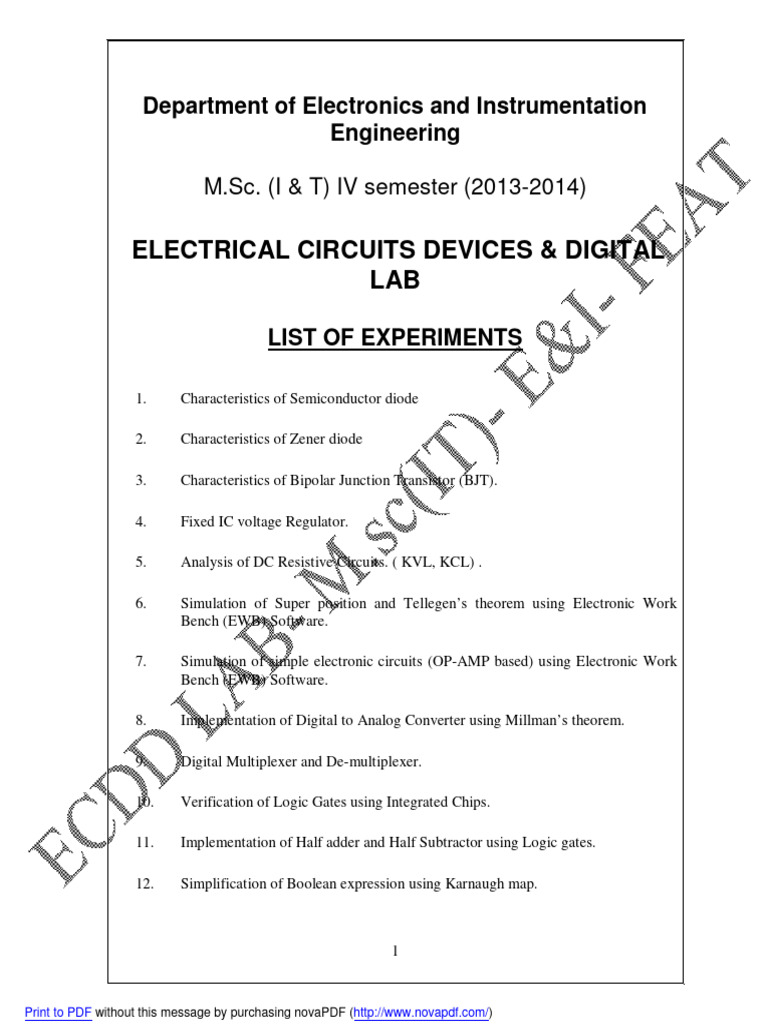 MSC (IT) - IV Semester-Electrical Circuits Devices and Digital Lab ...