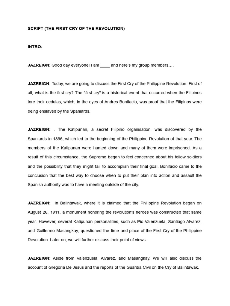 Script The First Cry of The Revolution | PDF | Independence | Spanish Empire