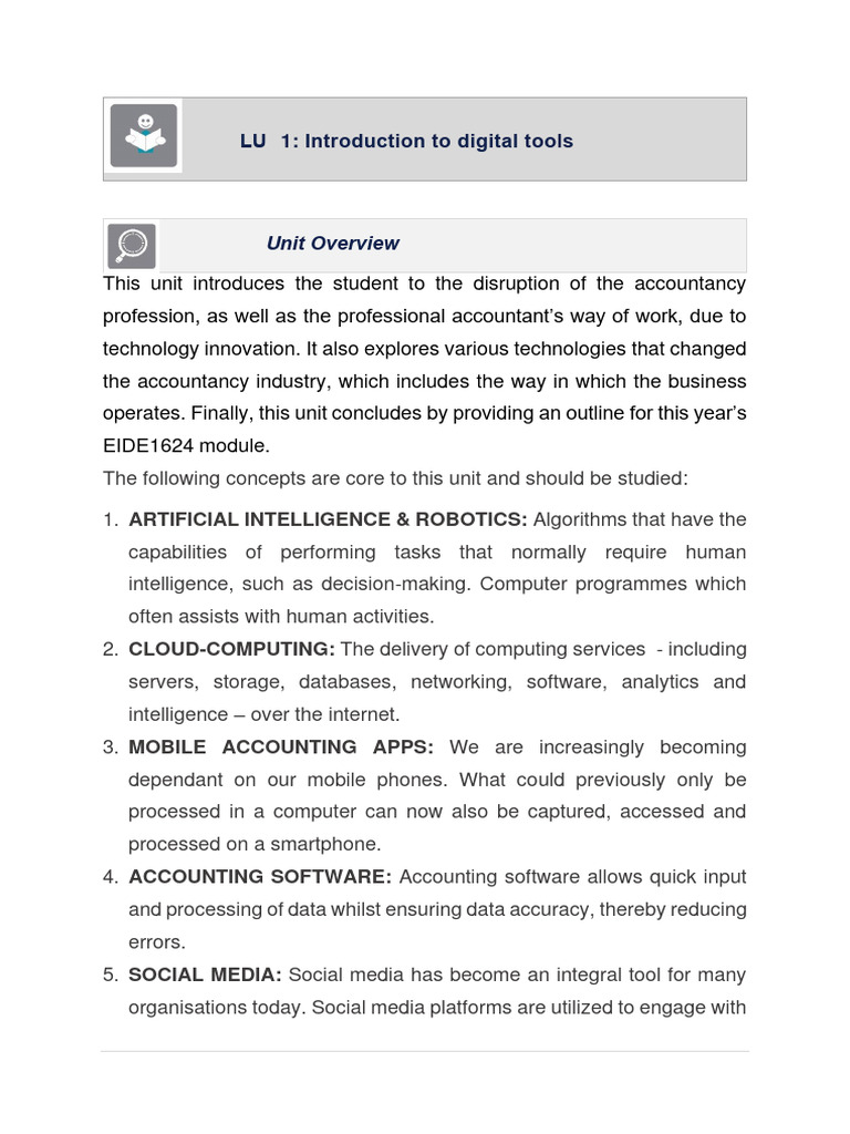 Learning Unit 1 - Introduction To Digital Tools | PDF | Artificial Intelligence | Intelligence ...