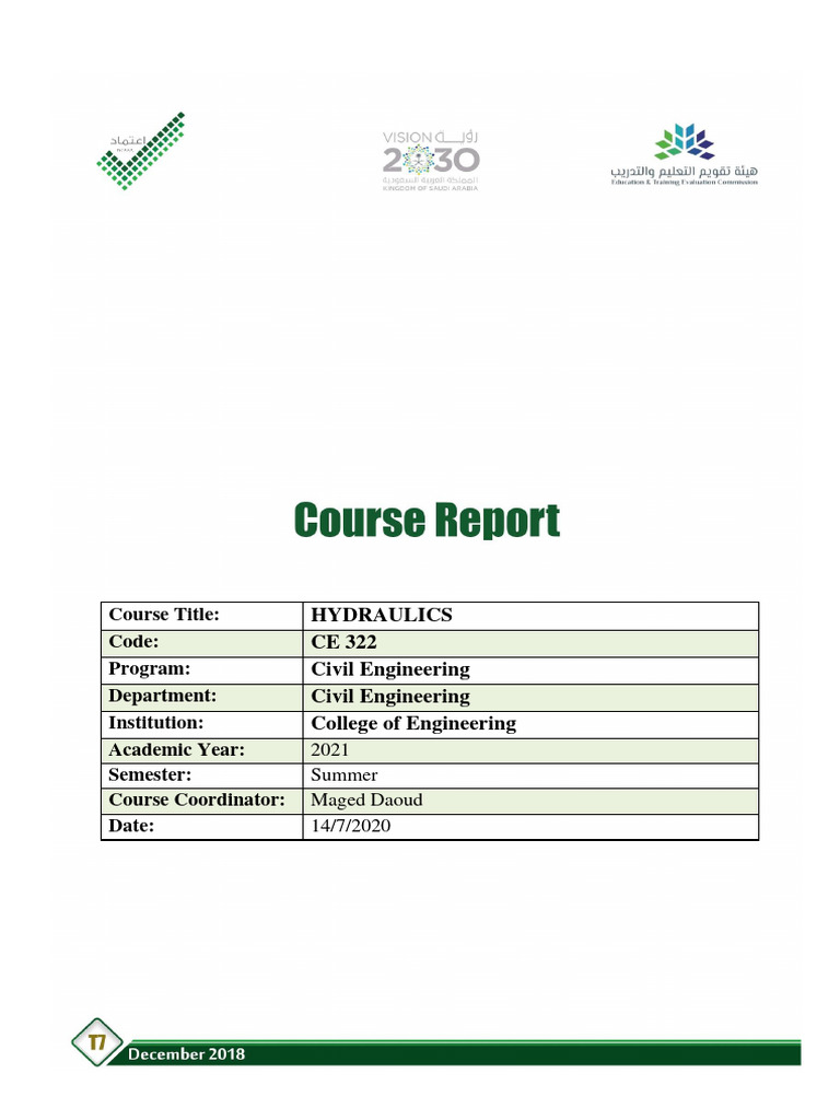 Course Report CE 322 Summer 2021 | PDF | Fluid Dynamics | Evaluation