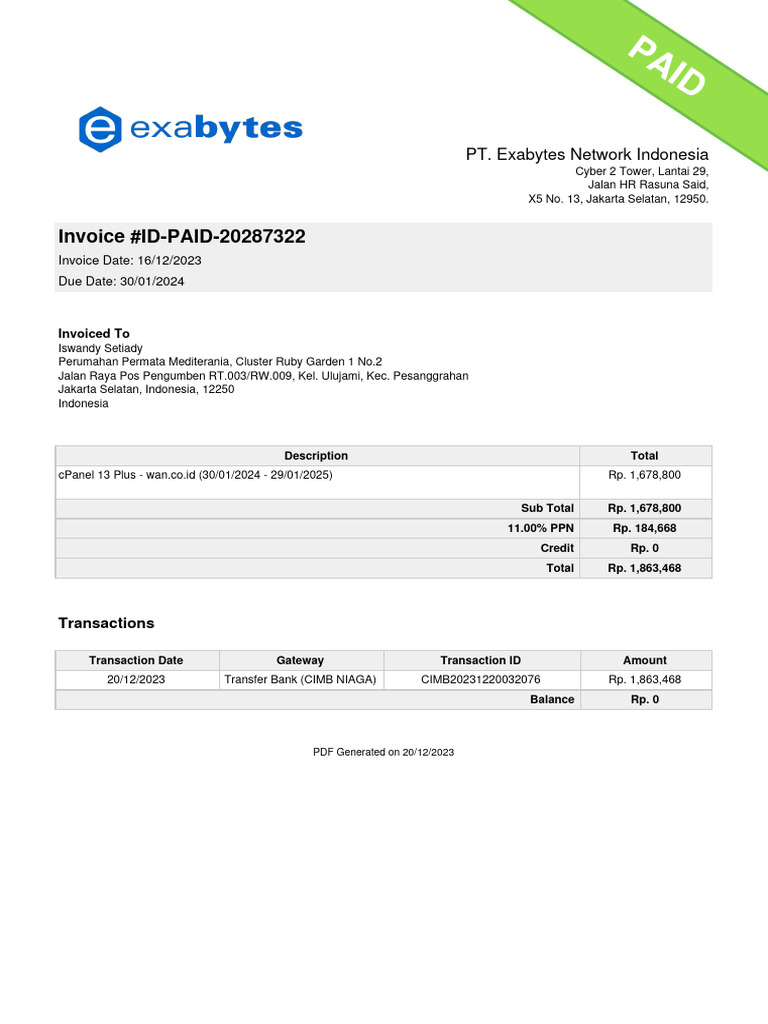 Invoice ID PAID 20287322 | PDF