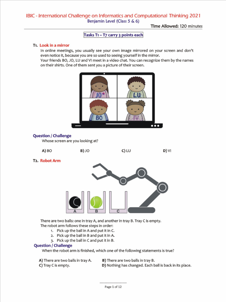 Bebras Reviewer 5&6 (2021) | PDF