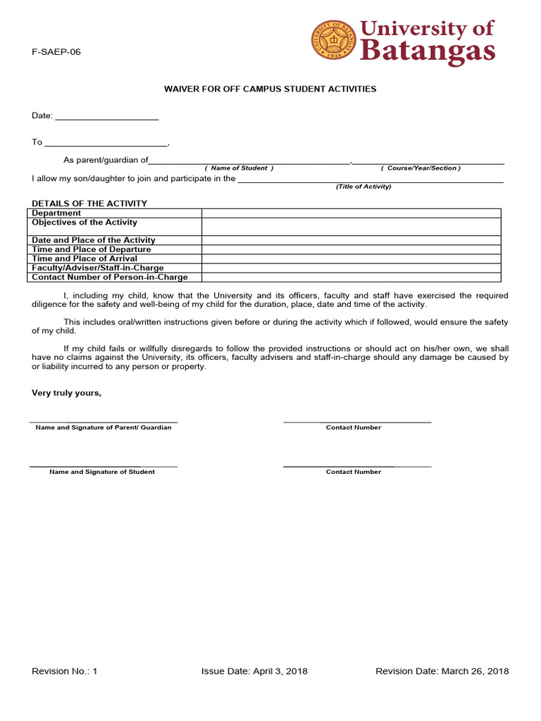 F SAEP 06 Off Campus Activity Waiver | PDF