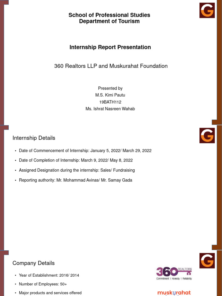 Internship Report: Tourism Sales & Fundraising | PDF