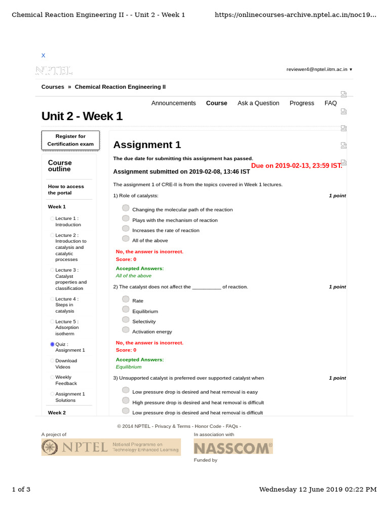 Noc19 ch05 Assignment2 | PDF | Catalysis | Adsorption