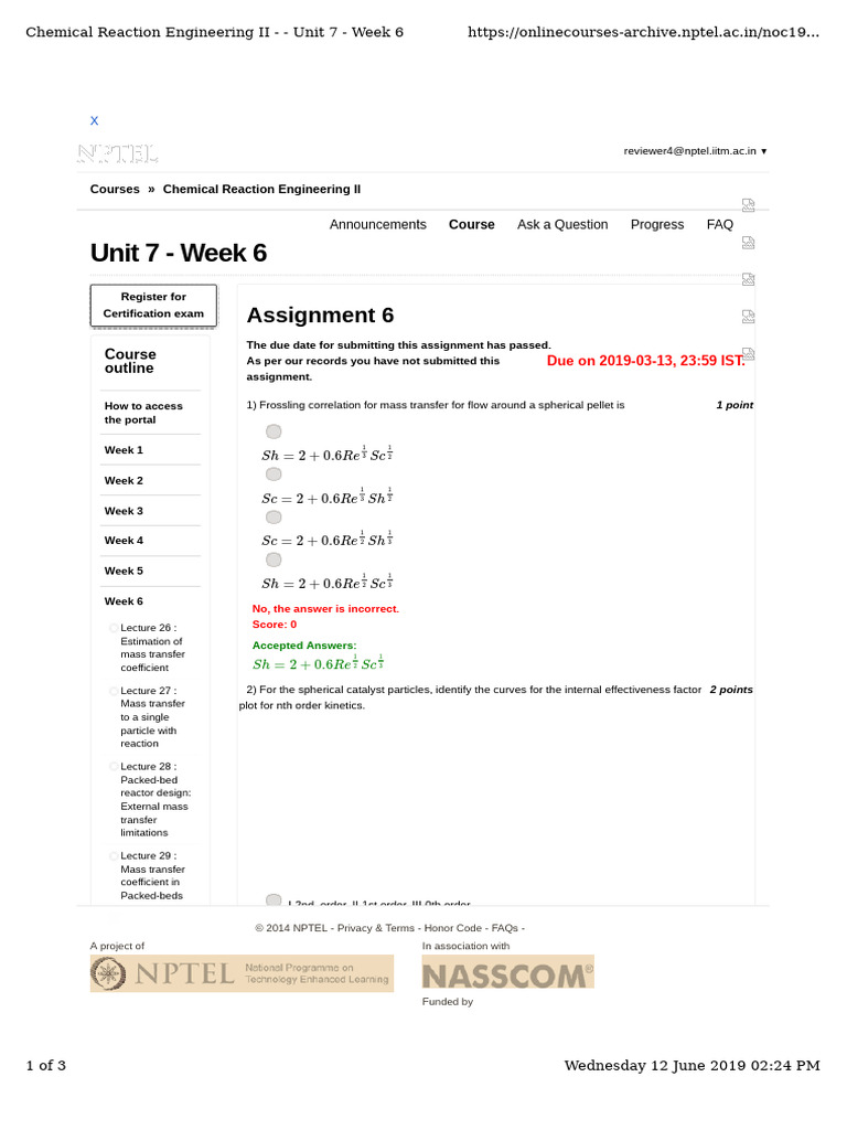 Noc19 ch05 Assignment7 | PDF | Chemical Reactor | Physical Quantities