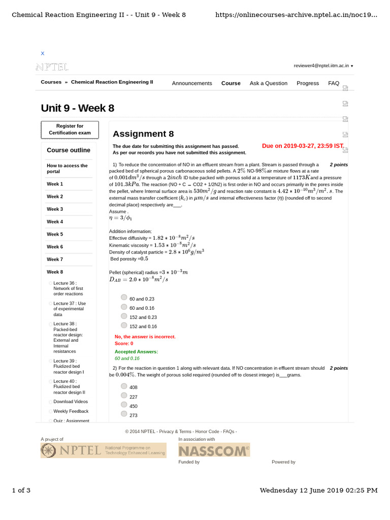 Noc19 ch05 Assignment9 | PDF | Chemical Reactor | Porosity