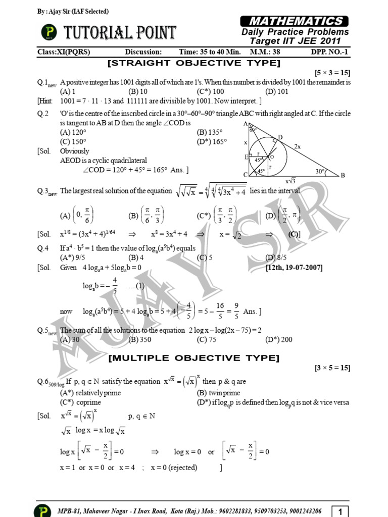 Star Batch DPP by Ajay Sir | PDF | Logarithm | Circle