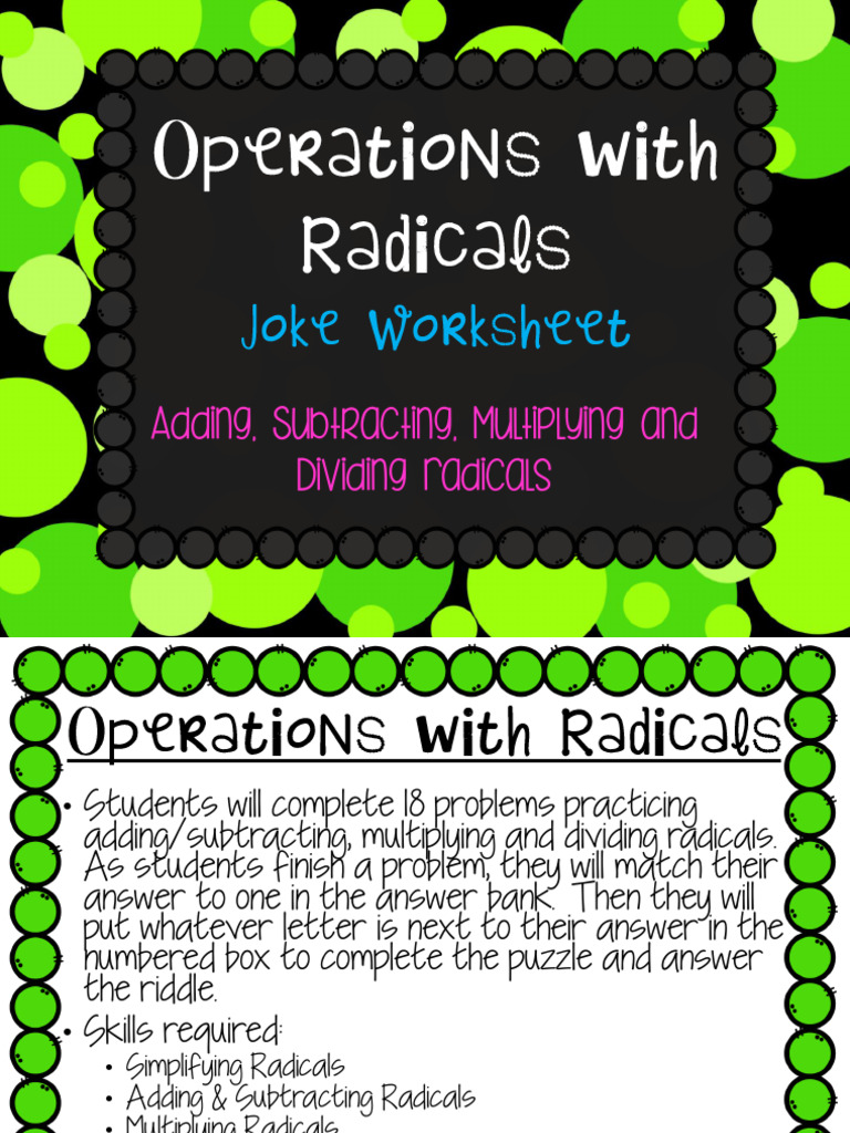 Radical Operations CW Joke Activity | PDF