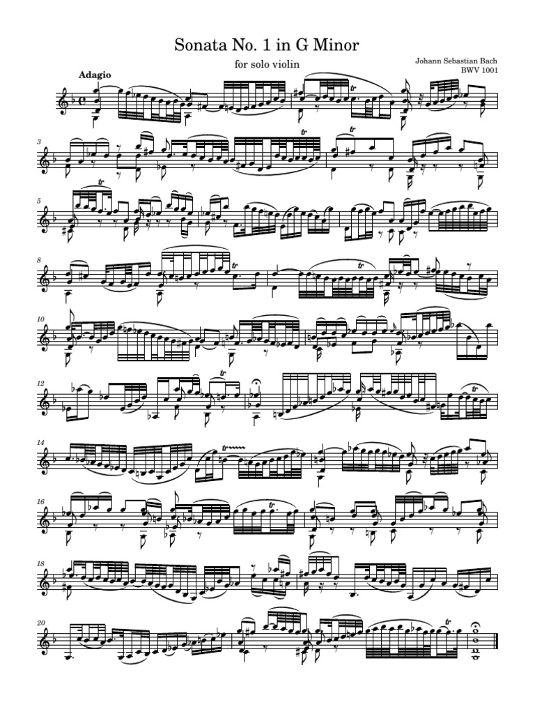 Solo Violin Sonata No. 1 in G Minor - J. S. Bach BWV 1001 | PDF ...