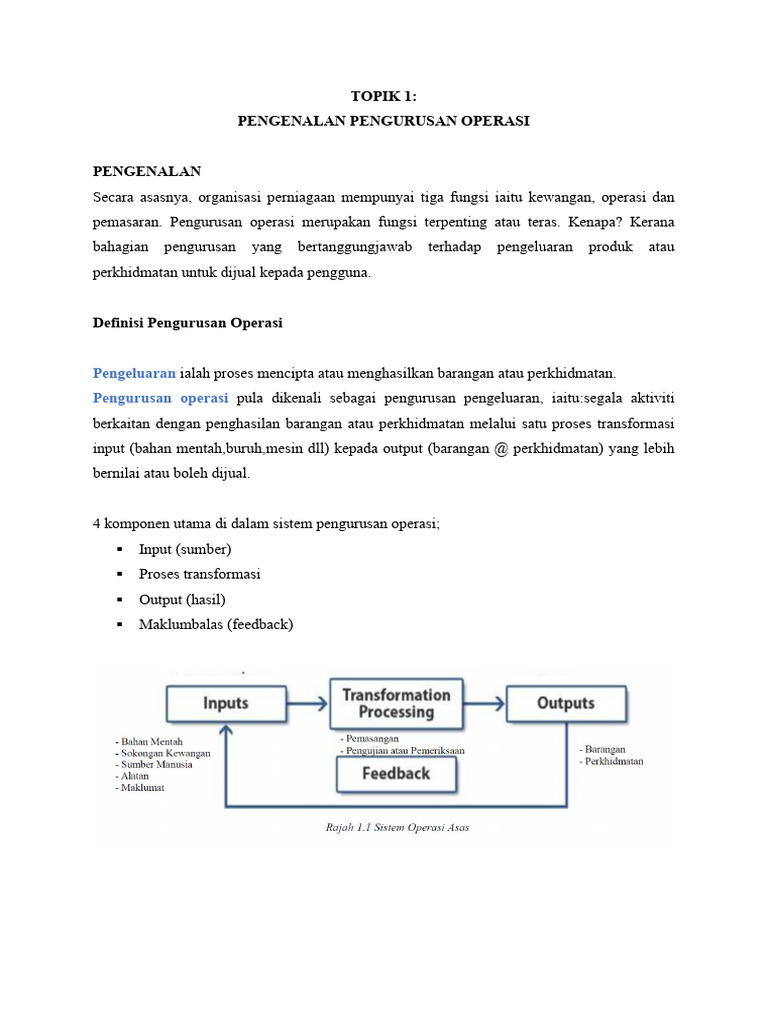 Topik 1 Pengenalan Kepada Pengurusan Operasi | PDF