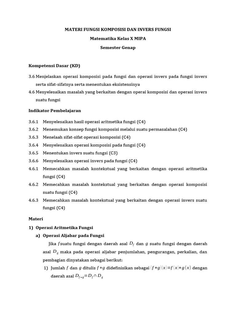 Fungsi Komposisi & Invers Kelas X | PDF