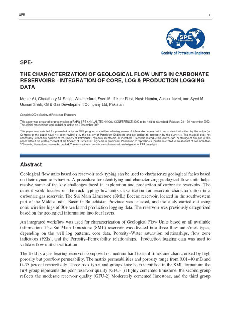 The Characterization of Geological Flow Units in Carbonate Reservoirs - SPE Format | Download ...