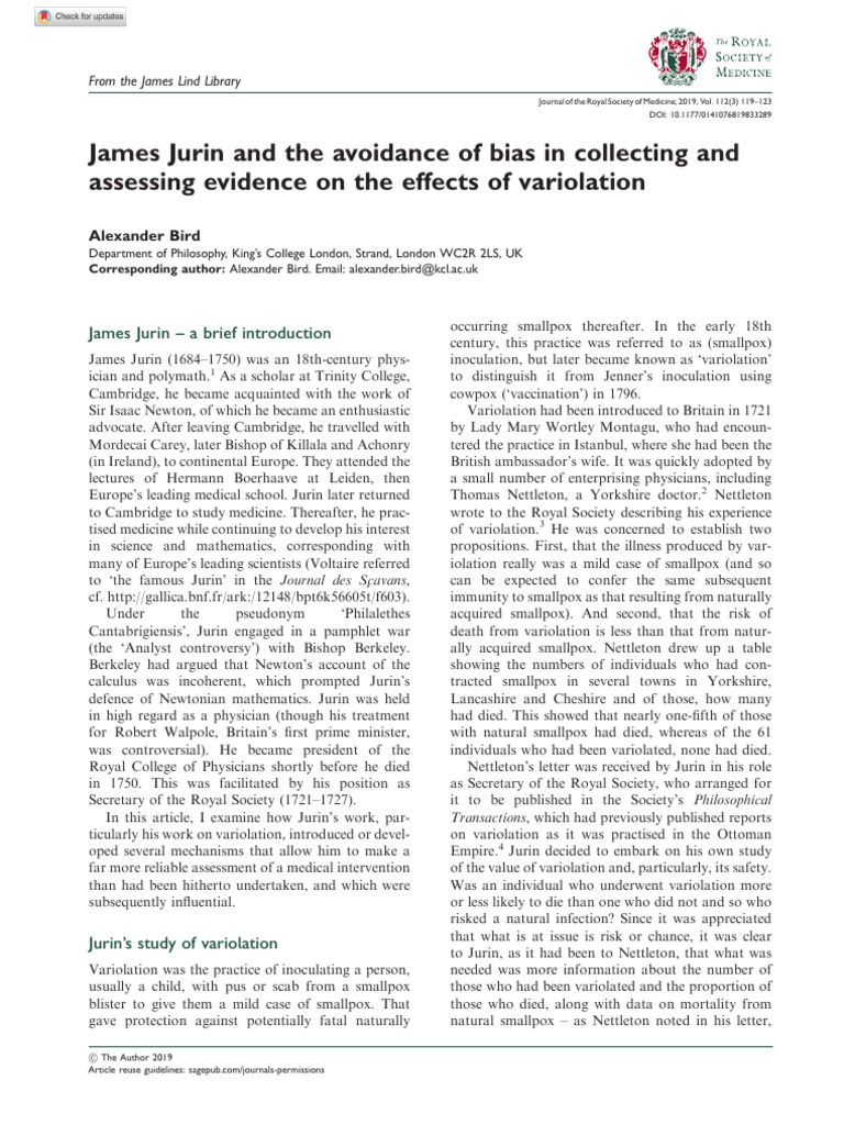 James Jurin and The Avoidance of Bias PUB | PDF | Smallpox | Inoculation