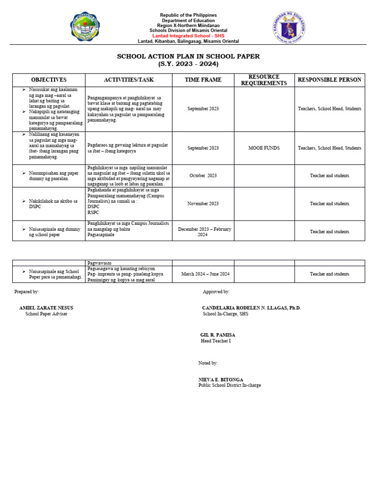 Action Plan School Paper | PDF
