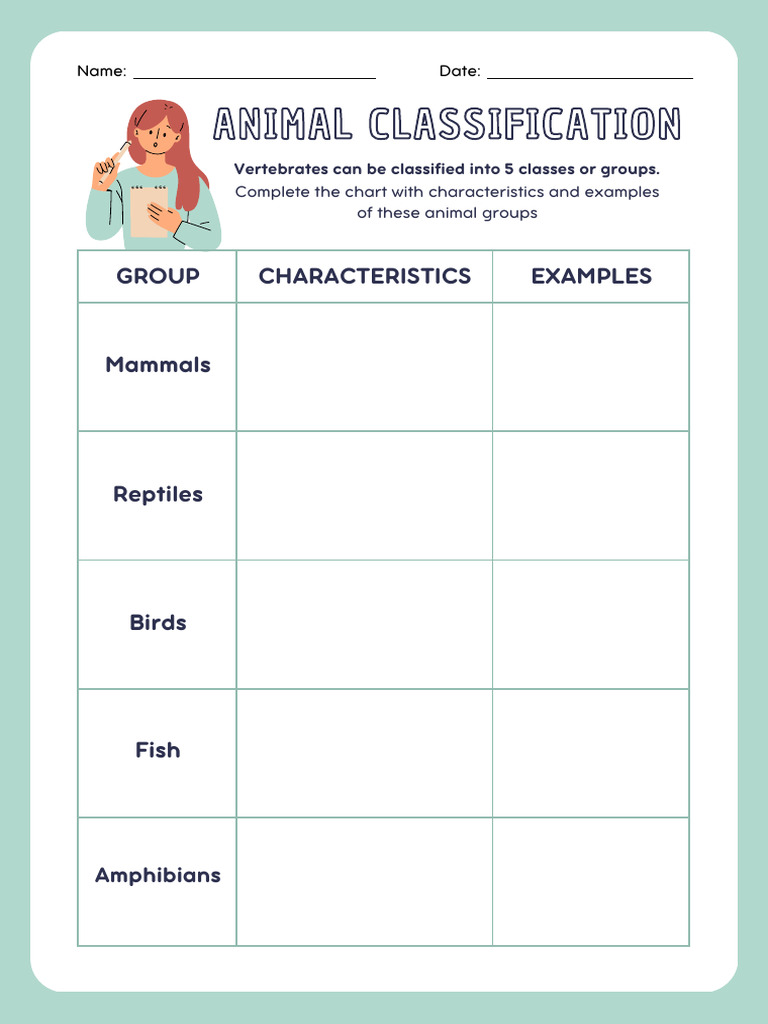 Pastel Green and Greyscale Animal Classification Worksheet | PDF ...