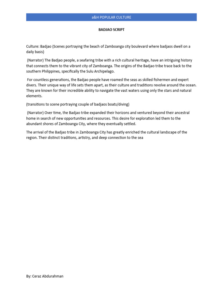 Abdurahman-A&h Pop Culture Script | PDF | Social Science