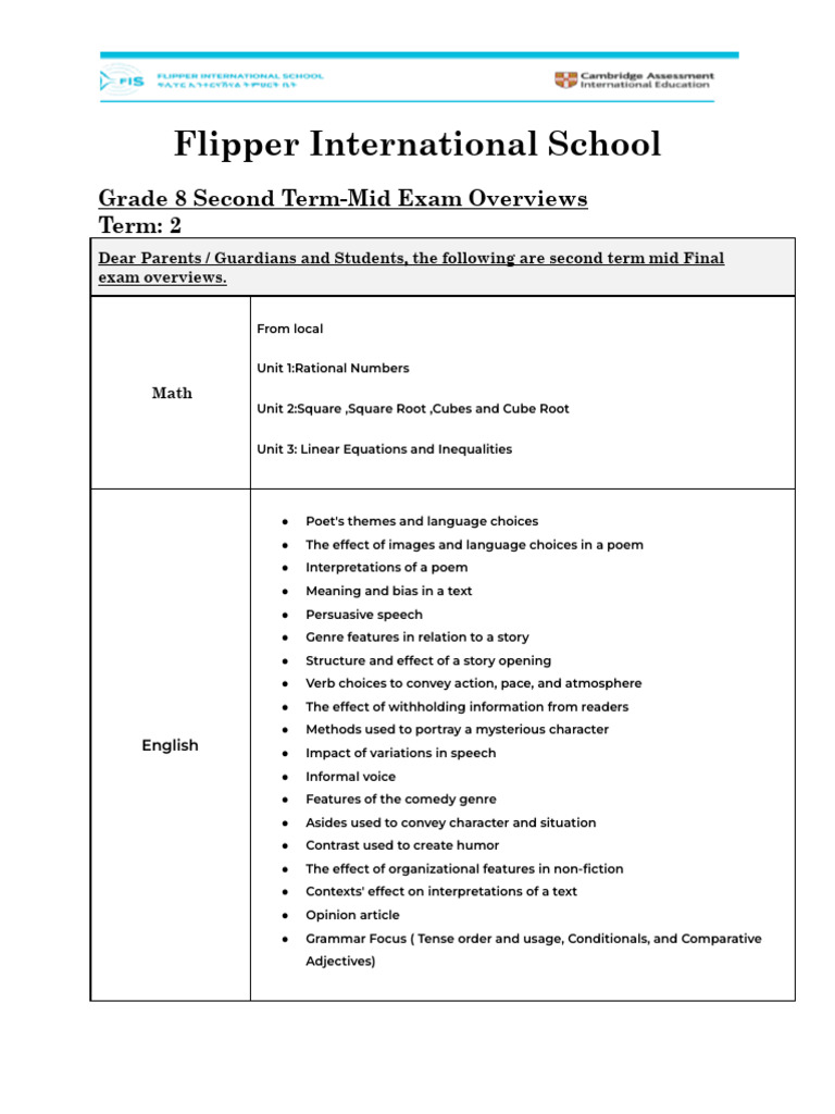 Grade 8 First Term Final Exam Overviews | PDF | Skeletal Muscle ...