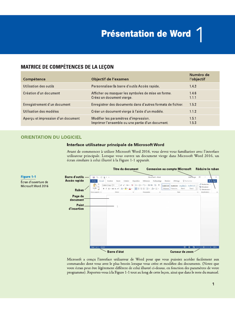 Lecon 1 - Présentation de Linterface Word | PDF