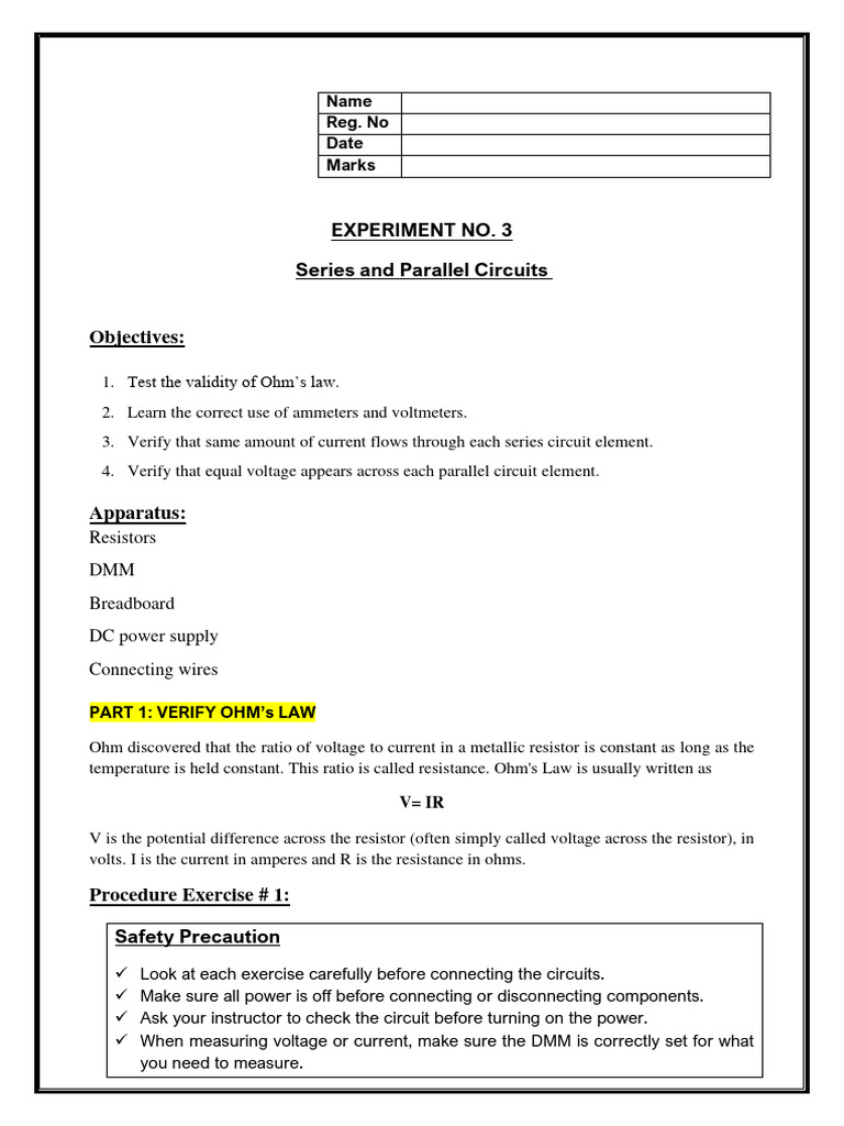 Lab 03 Series And Parallel Resistor Combinations Pdf Resistor