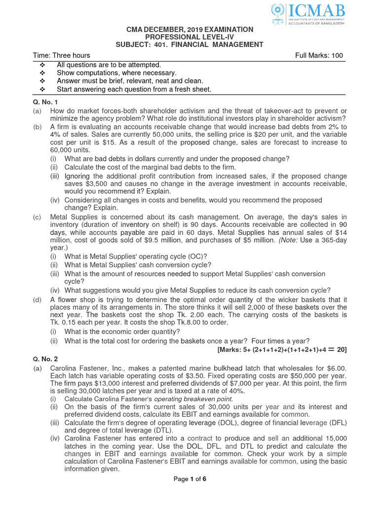 FIMP.L IV Question Dec 2019 | PDF