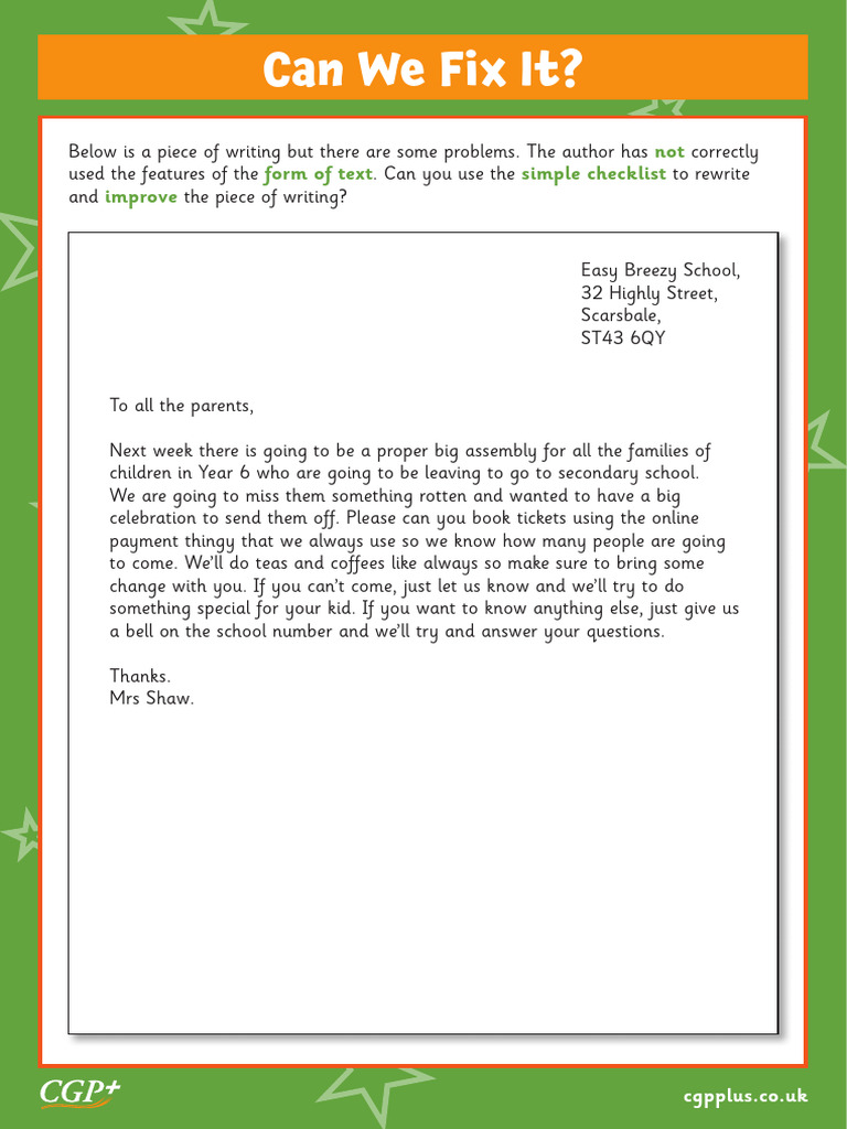 Writing For A Purpose Fixing Letters (Years 3-4) Full Colour - E2WAT777 ...