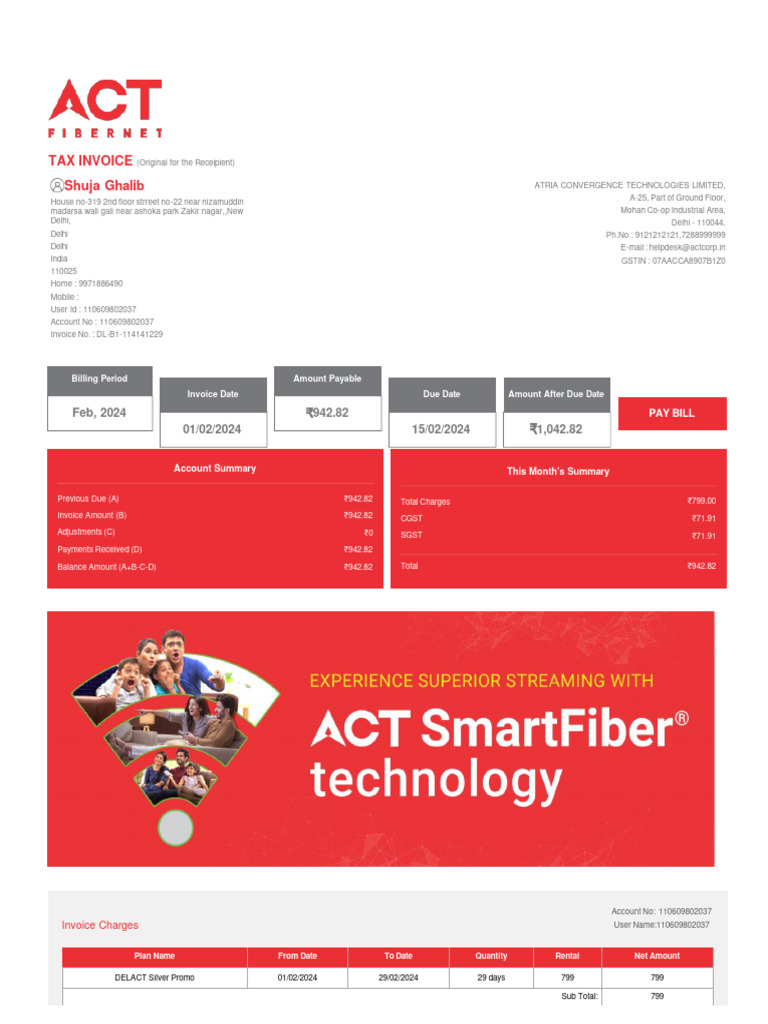 Broadband Bill Feb-24 | PDF | Invoice | Taxes