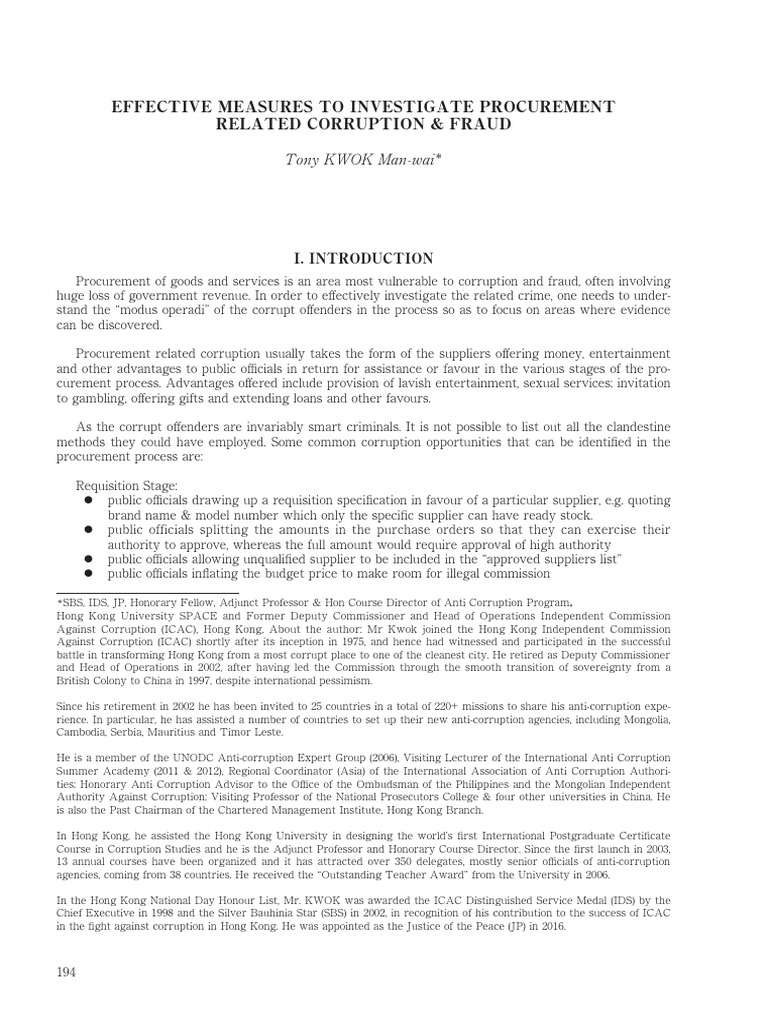 Effective Measures To Investigate Procurement | PDF | Bribery | Surveillance