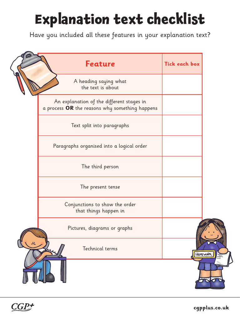 Explanation Texts Checklist (Years 3-4) Full Colour - E2WAE66 | PDF