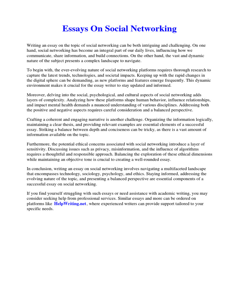 Essays On Social Networking | PDF | Pixar | Social Network