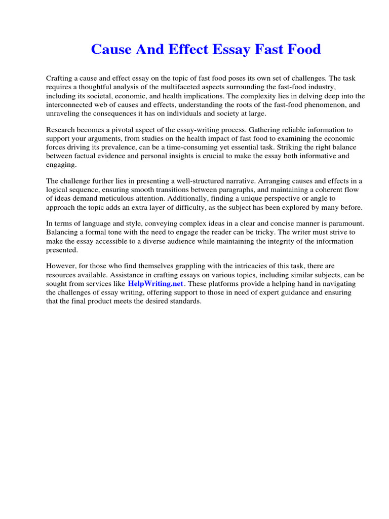 Cause and Effect Essay Fast Food | Download Free PDF | Essays