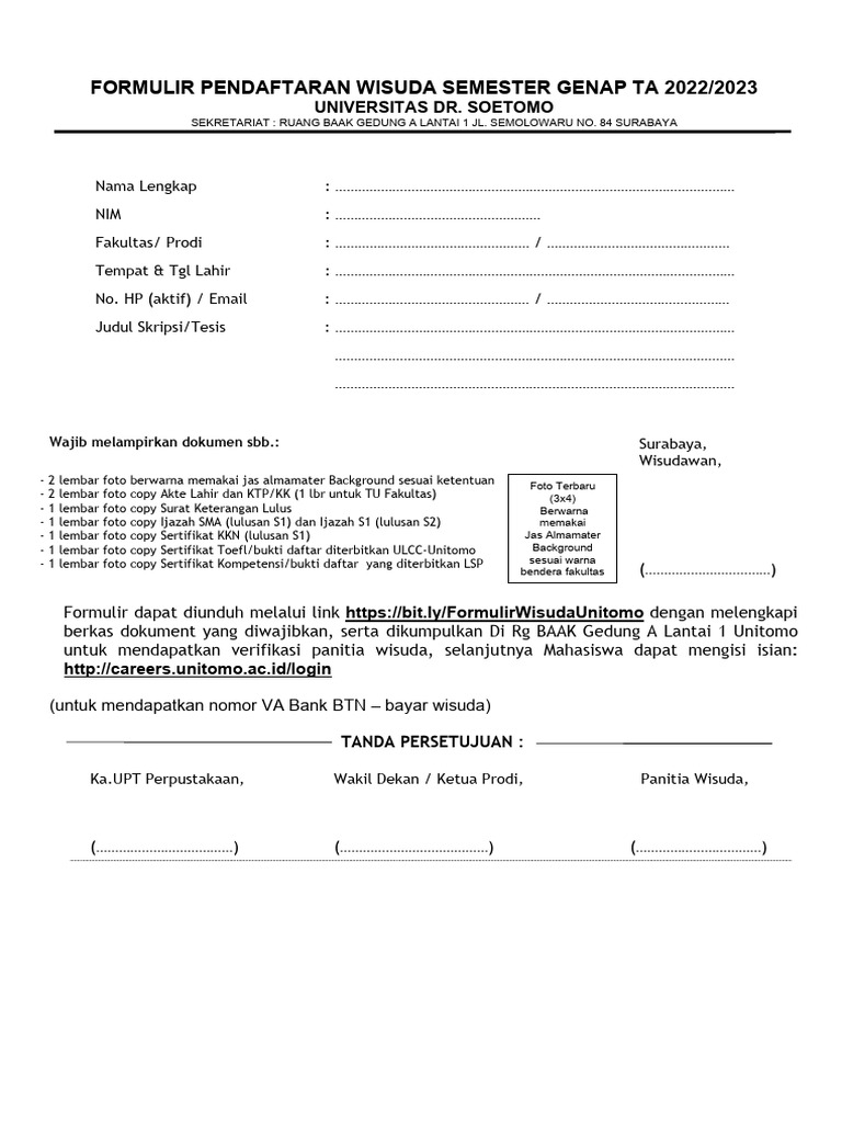 Pendaftaran Wisuda Unitomo 2023 | PDF