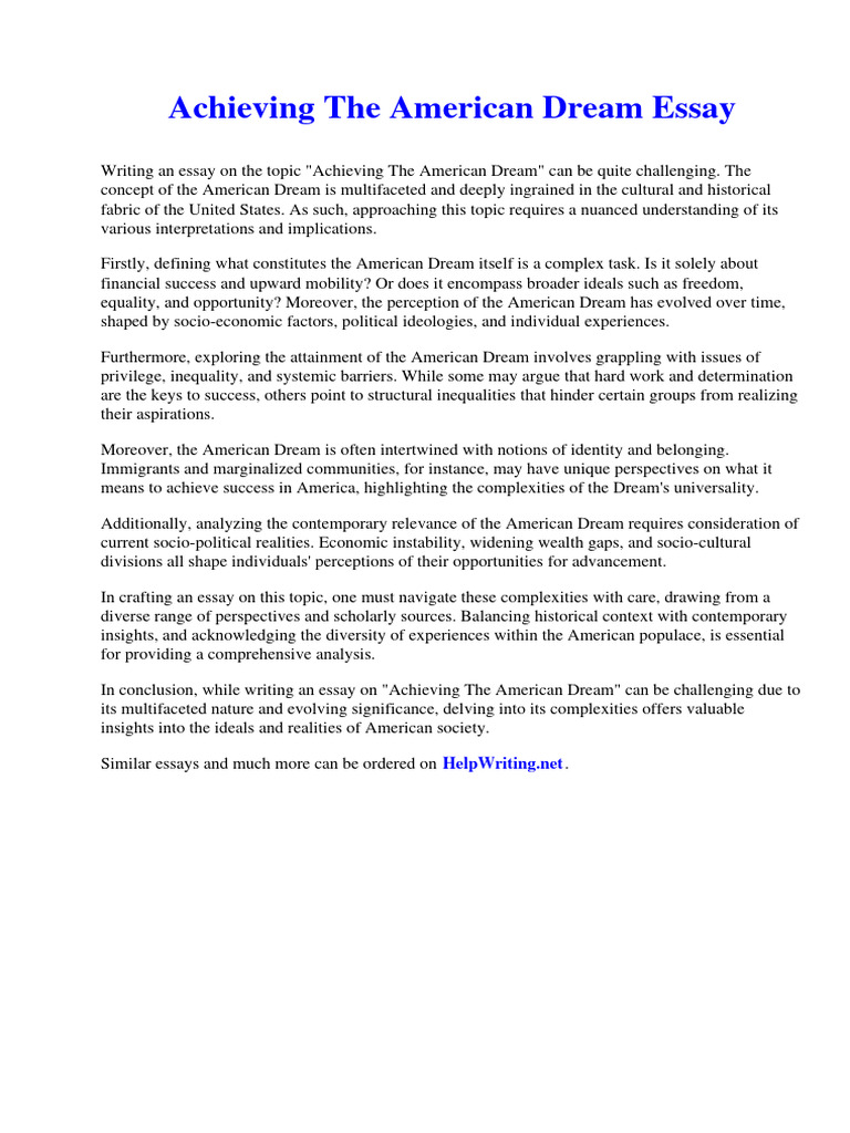 Achieving The American Dream Essay | PDF | American Dream | Attitude ...