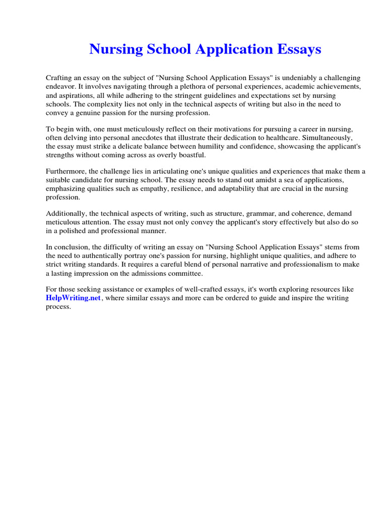 Nursing School Application Essays | PDF
