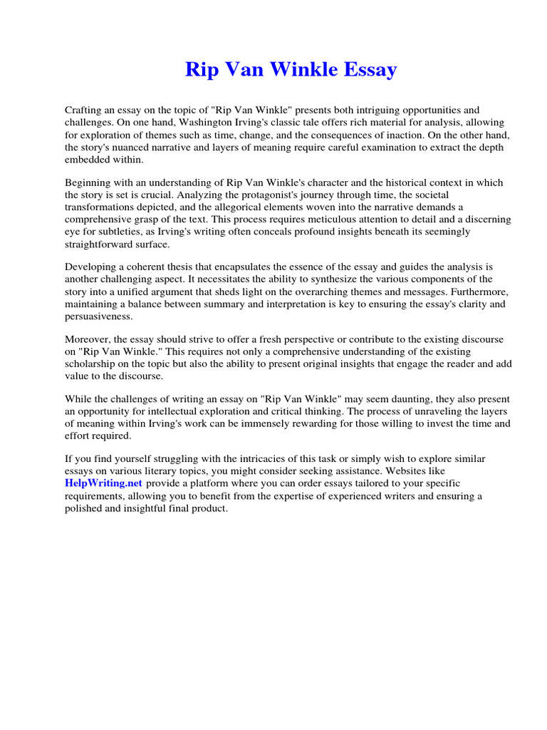 Rip Van Winkle Essay | PDF | Essays | Narrative