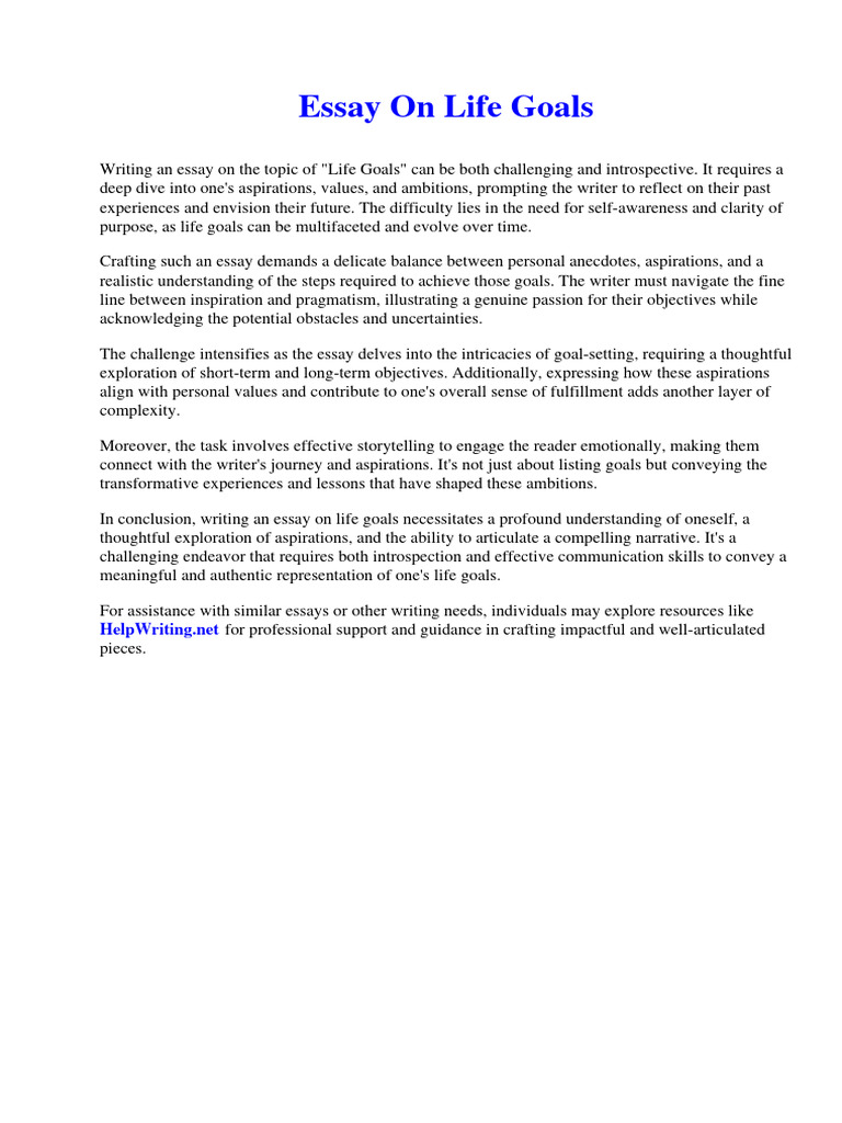 Essay On Life Goals | Download Free PDF | Fingerprint | Goal