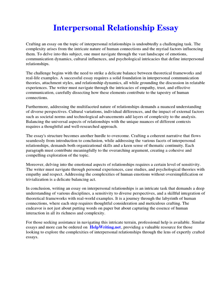 Interpersonal Relationship Essay | PDF | Interpersonal Communication ...