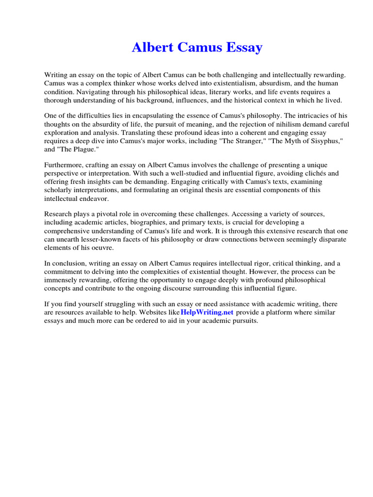 Albert Camus Essay | PDF | Albert Camus | Existentialism