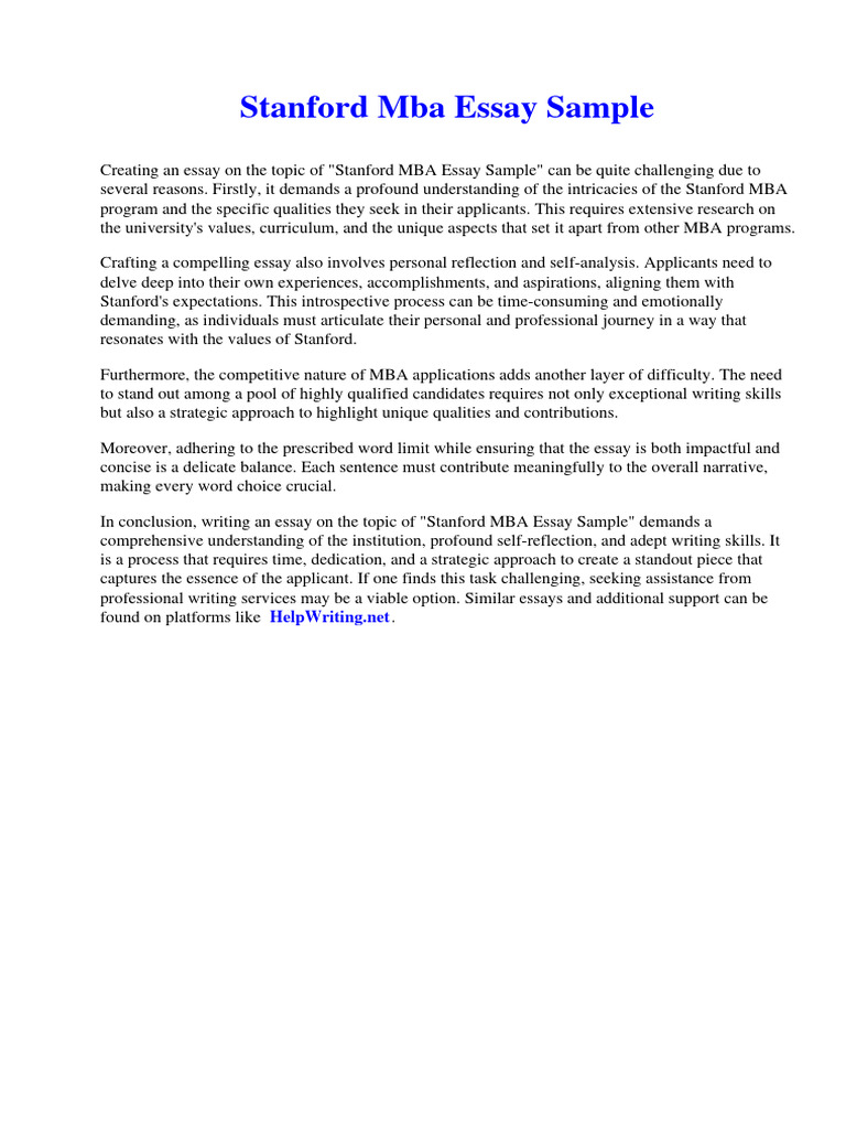 Stanford Mba Essay Sample | PDF | Great Expectations | Employment