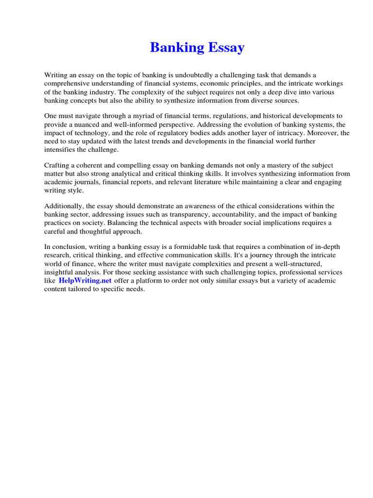 Banking Essay | PDF | Essays | Angiotensin