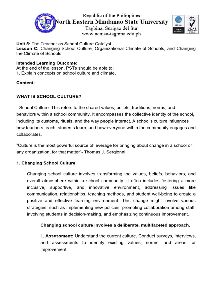 Changing School Culture Strategies | PDF | Community | Teaching Method