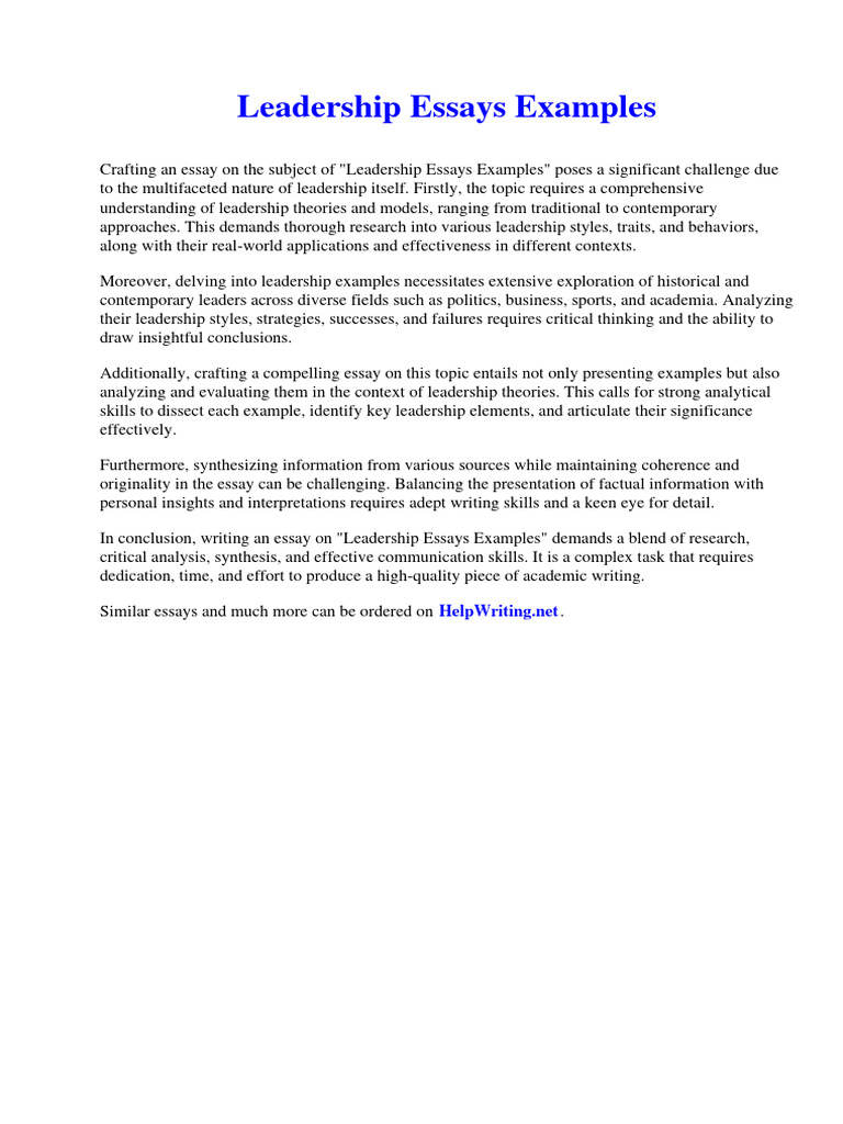 Leadership Essays Examples | PDF | Leadership | Critical Thinking