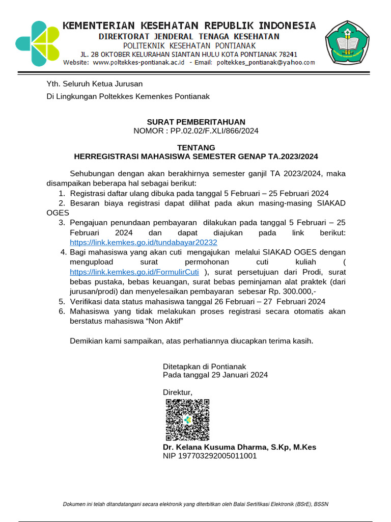 Heregistrasi Semester Genap 2023-2024 | PDF