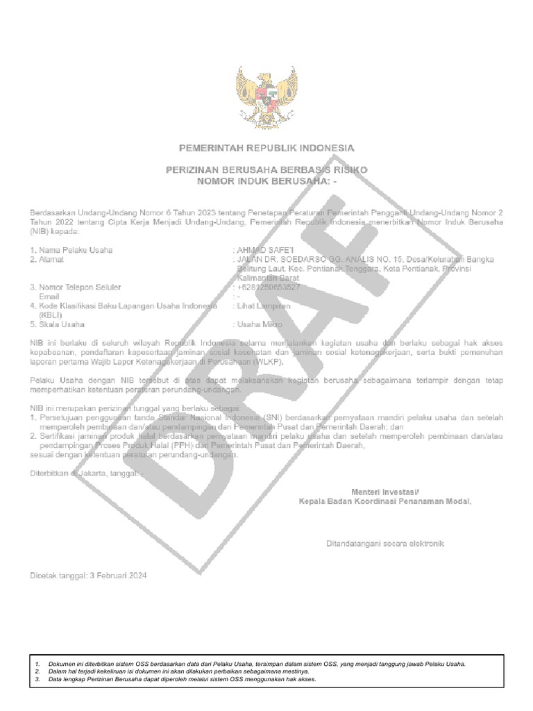 Contoh NIB Perorangan dan Usaha 2024 | PDF | Komputer