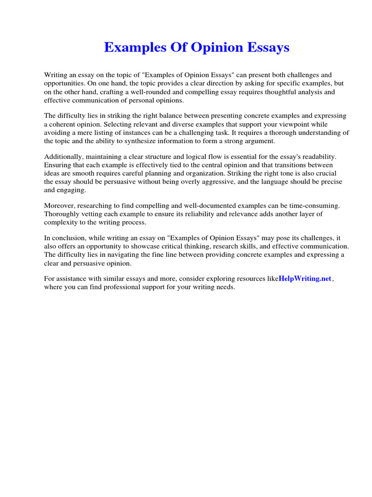 Examples of Opinion Essays | PDF | Essays | Menu